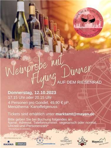 Exklusives Event mit Weinprobe und Flying Dinner auf dem Riesenrad erleben